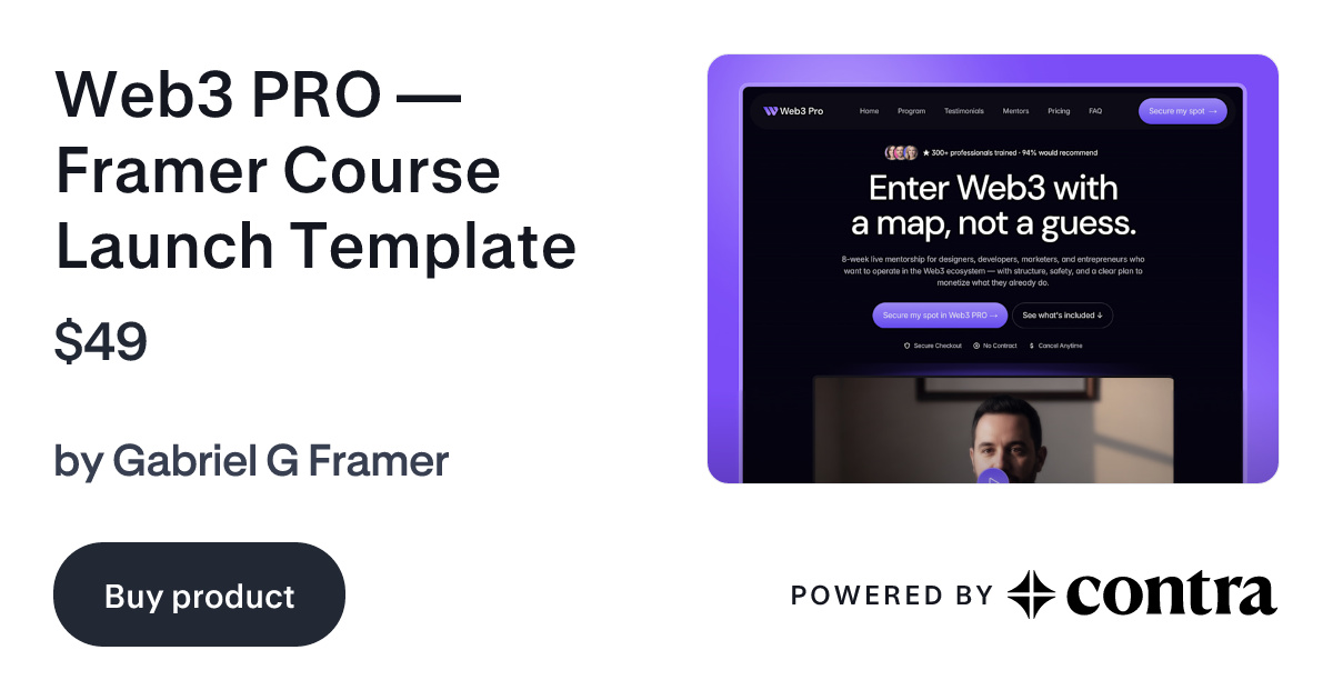 Web3 PRO — Framer Course Launch Template by Gabriel Abussafi