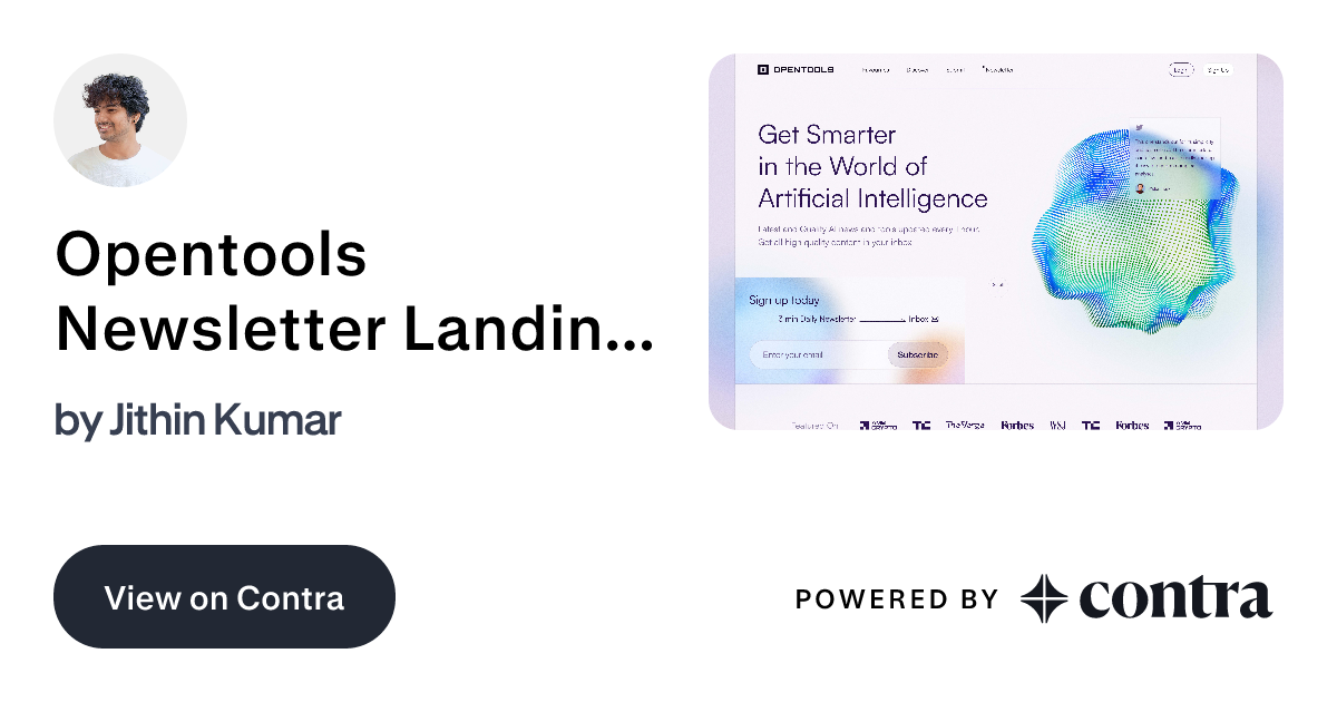 Opentools Newsletter Landing Page UI by Jithin Kumar