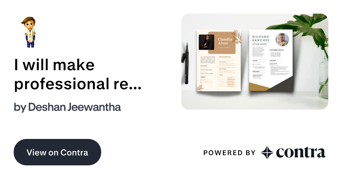 I will make professional resume design or modern cv template by Deshan Jeewantha