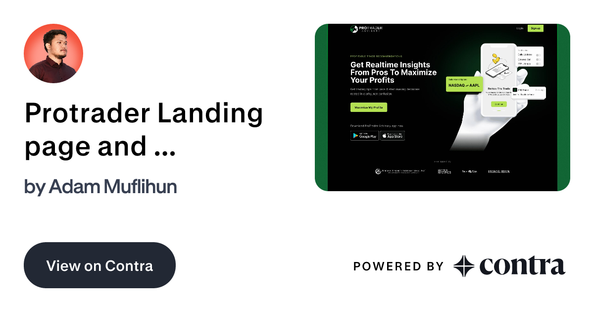 Protrader Landing page and UIUX + webflow animation by Adam Muflihun