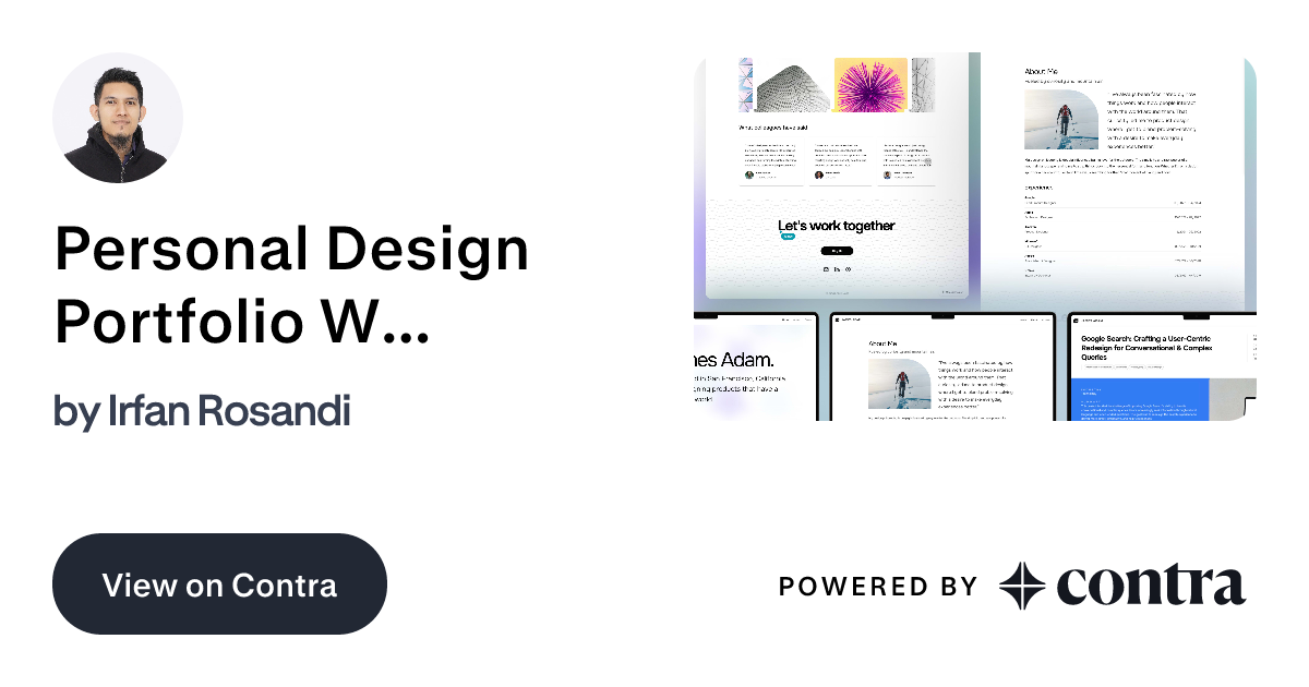 Personal Design Portfolio Website Template for Framer by Irfan Rosandi