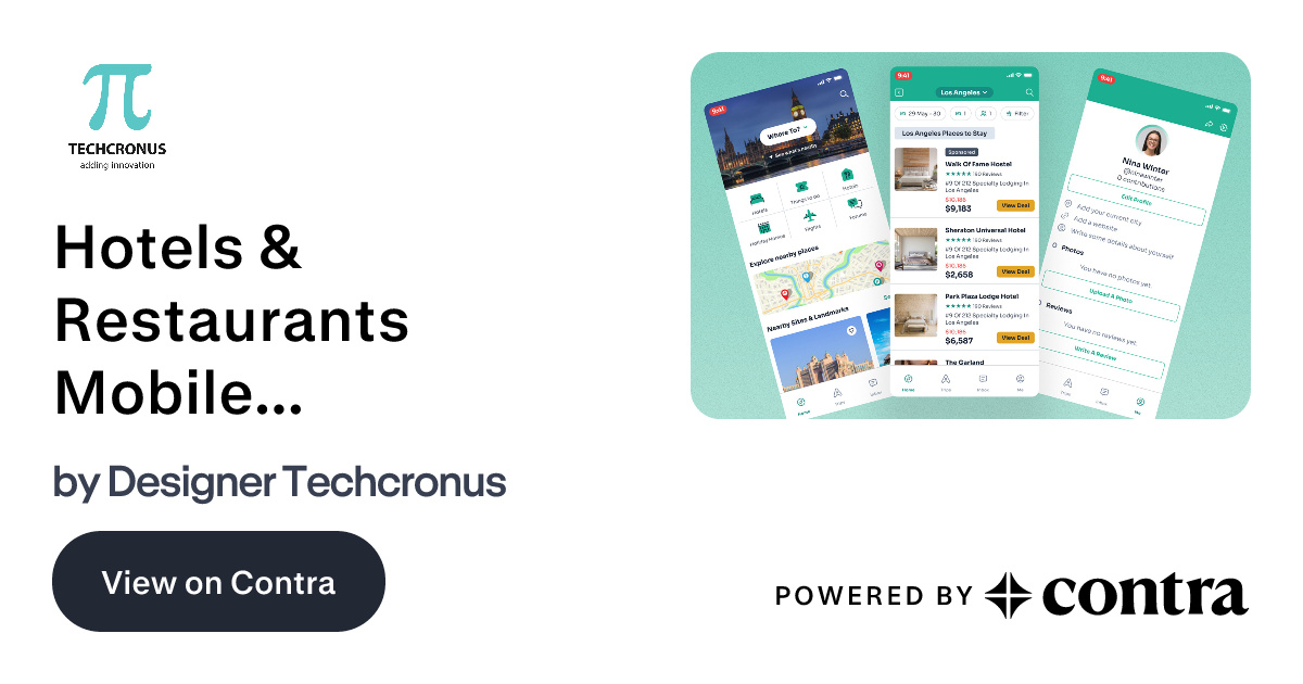 Hotels & Restaurants Mobile app screen UI Design. by Designer Techcronus