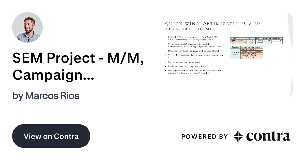 SEM Project - M/M, Campaign & Ad Group Performance by Marcos Rios