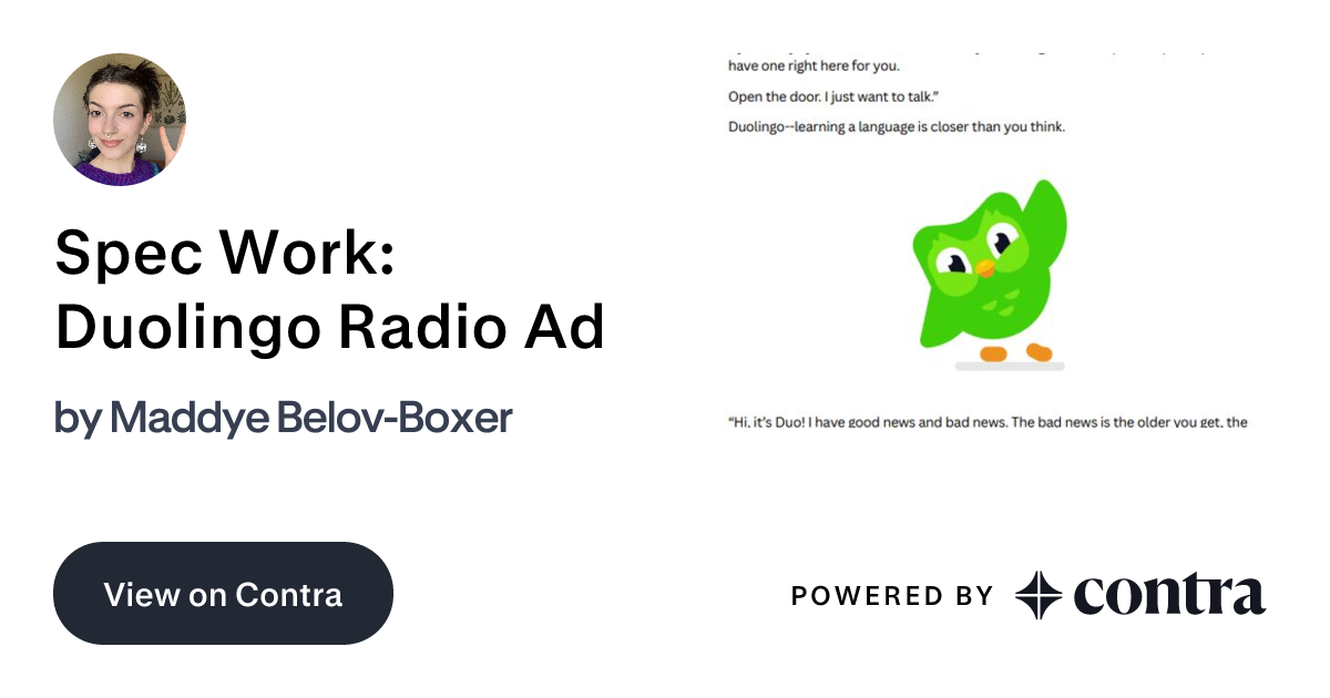 Spec Work: Duolingo Radio Ad by Maddye Belov-Boxer