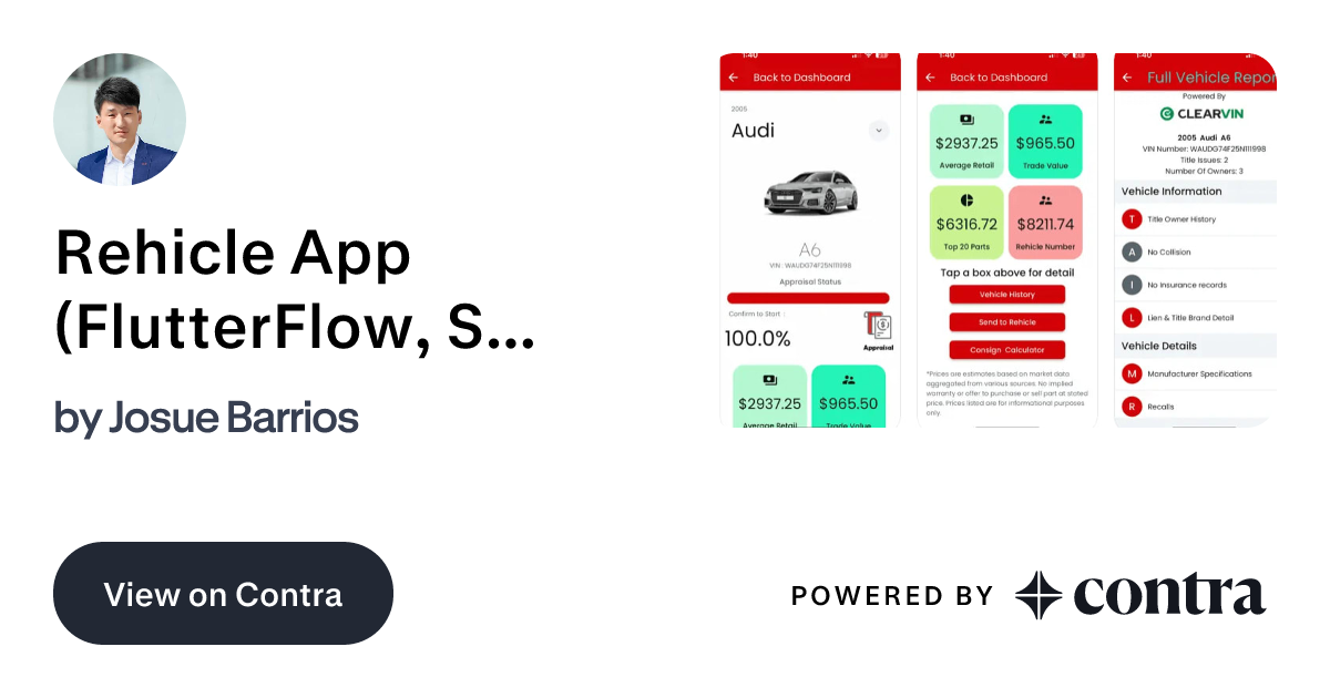 Rehicle App (FlutterFlow, Shopify) by Josue Barrios