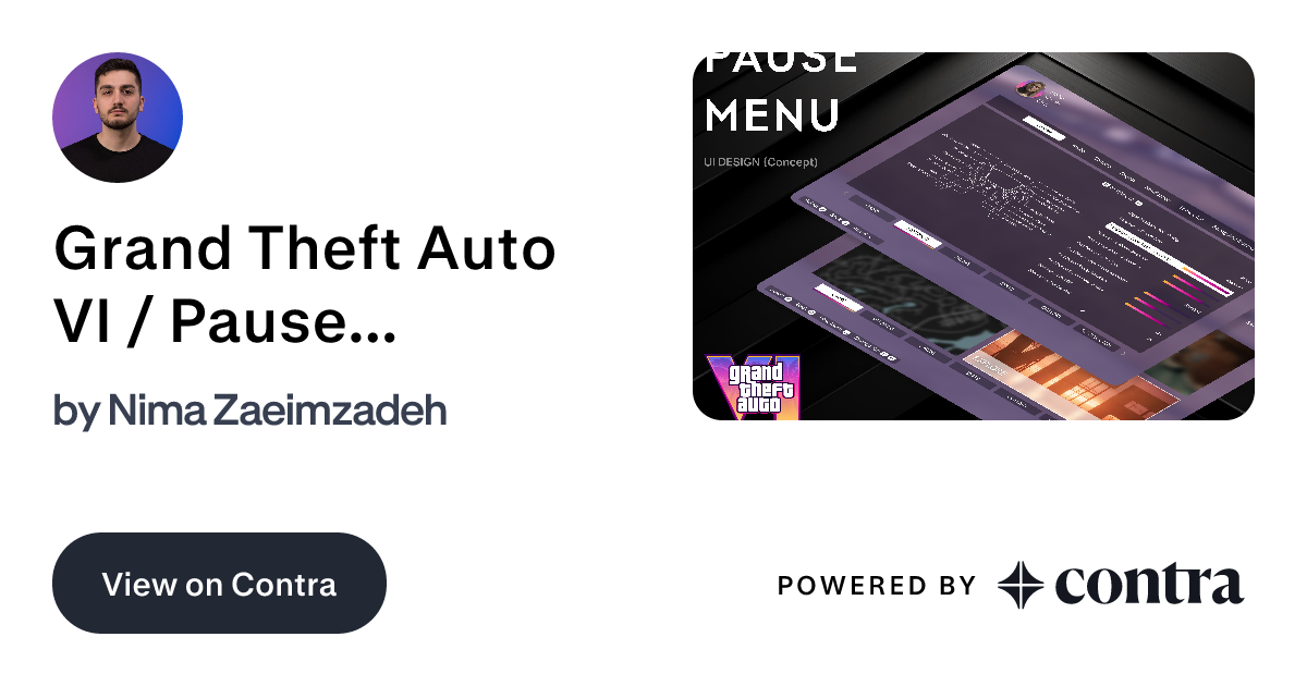 Grand Theft Auto VI / Pause Menu / UI Design Concept by Nima Zaeimzadeh