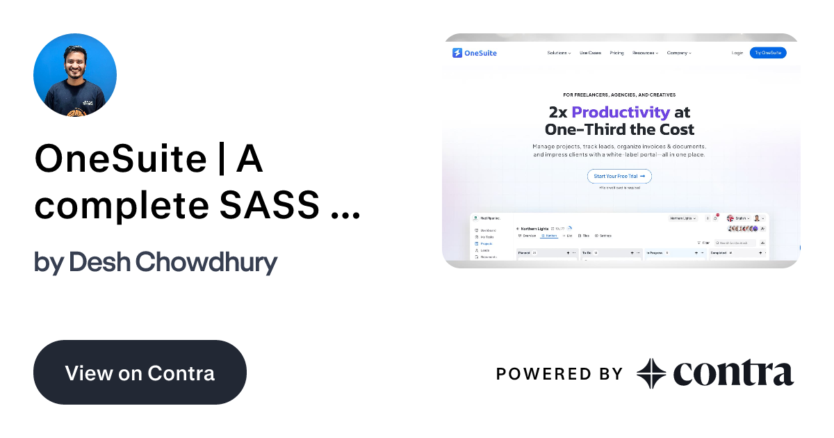 OneSuite | A complete SASS | Web app using React,Next & Node by Desh Chowdhury