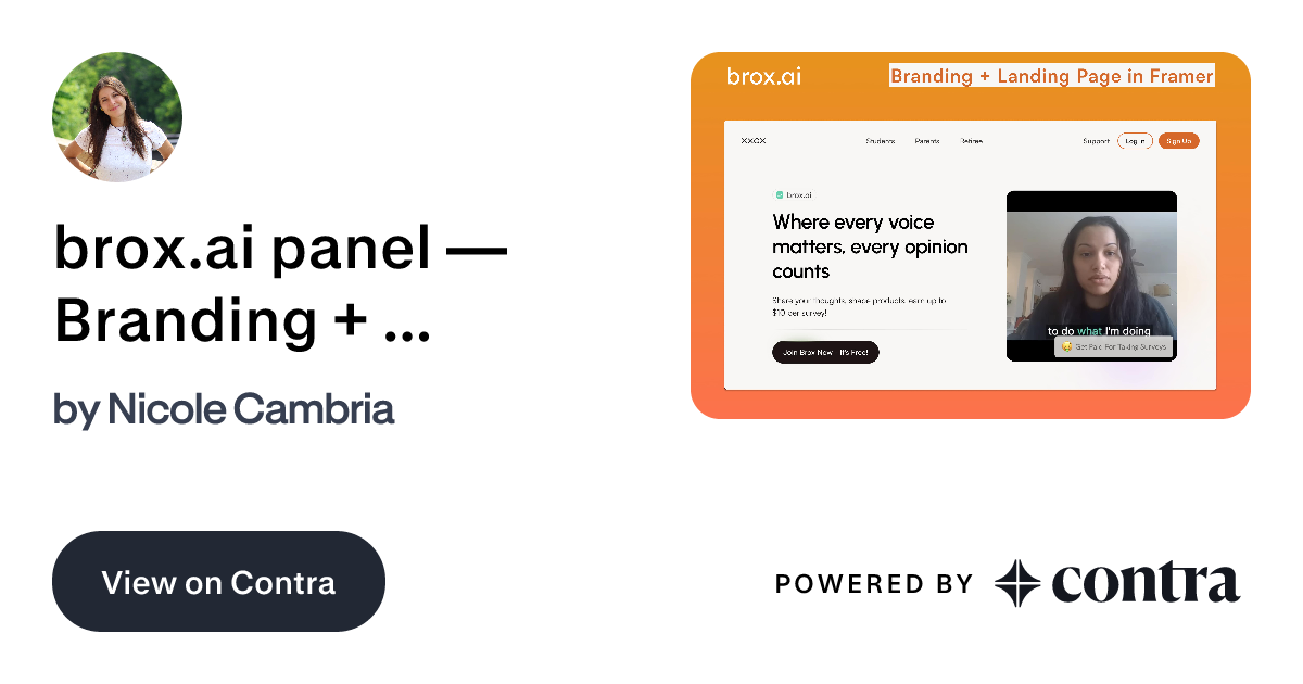 brox.ai panel — Branding + Custom Template Design in Framer by Nicole Cambria