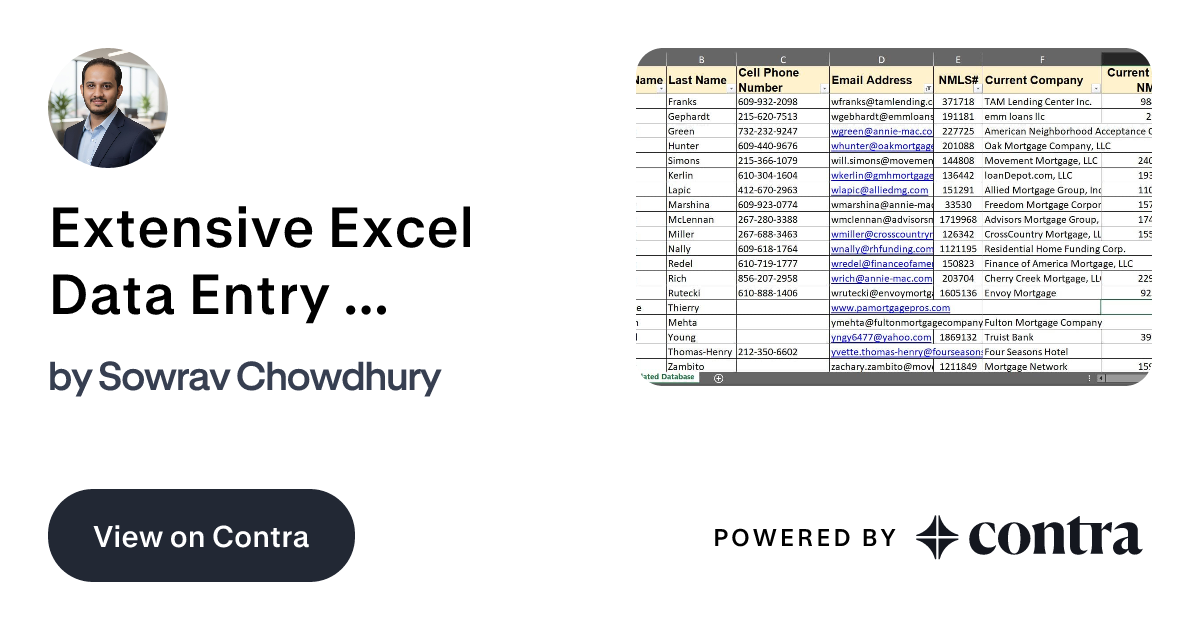 Extensive Excel Data Entry and Web research tasks by Sowrav Chowdhury