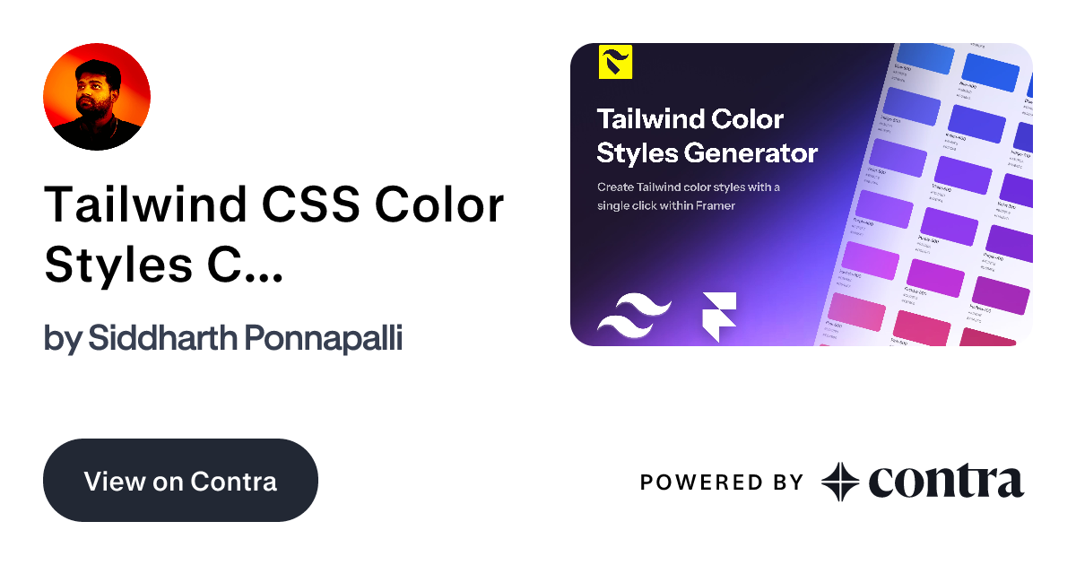 Tailwind CSS Color Styles Creator plugin for Framer by Siddharth Ponnapalli