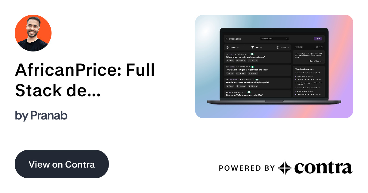 AfricanPrice: Full Stack design & development of QnA platform by Pranab
