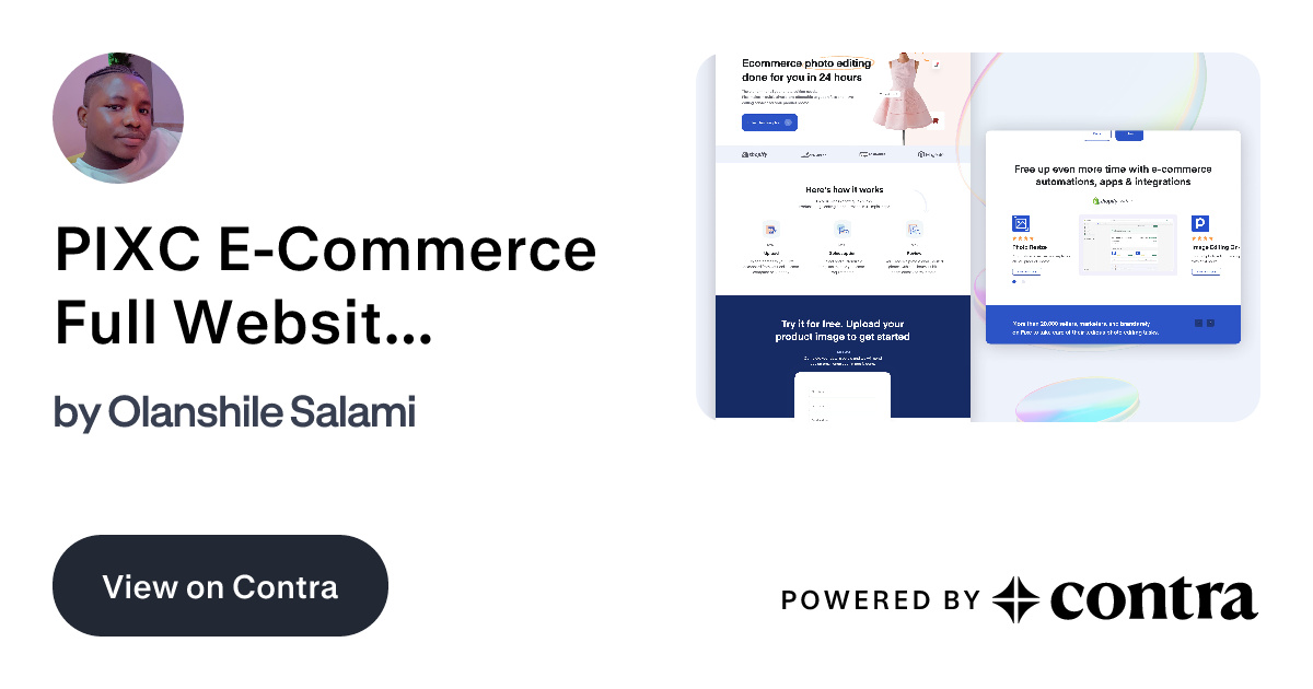 PIXC E-Commerce Full Website Redesign by Olanshile Salami