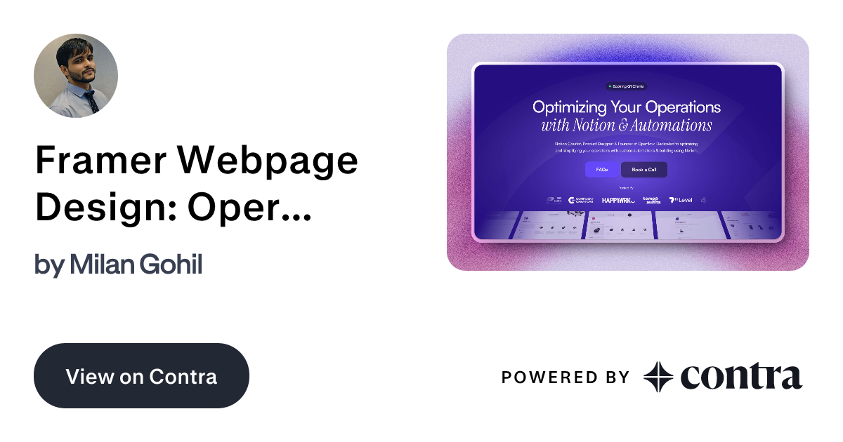Framer Webpage Design: Operflow by Milan Gohil