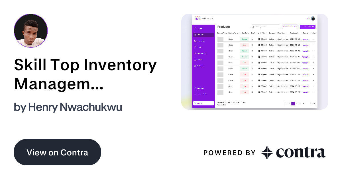 Skill Top Inventory Management Dashboard Design - UIUX by Henry Nwachukwu