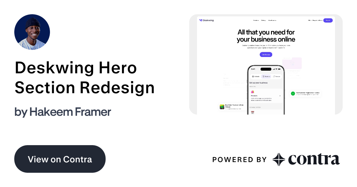 Deskwing Hero Section Redesign by Hakeem Framer