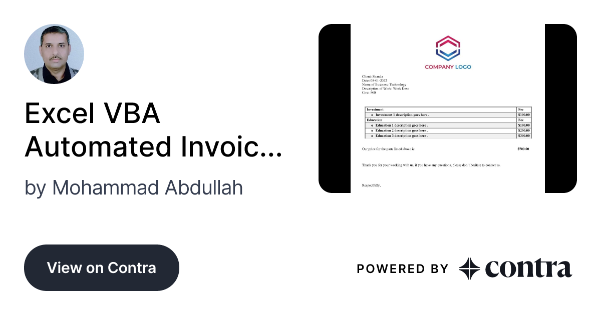 Excel Vba Automated Invoice Generator By Mohammad Abdullah 4586