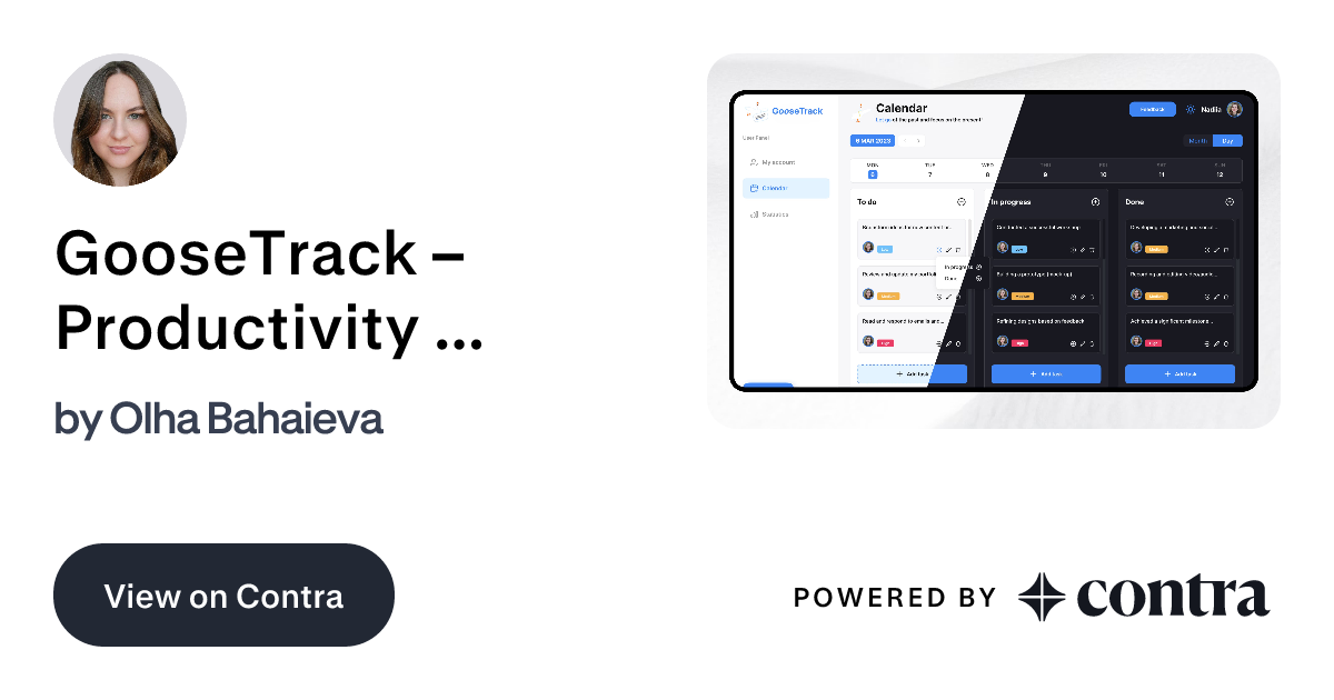 GooseTrack – Productivity Web App (Dashboard) by Olha Bahaieva