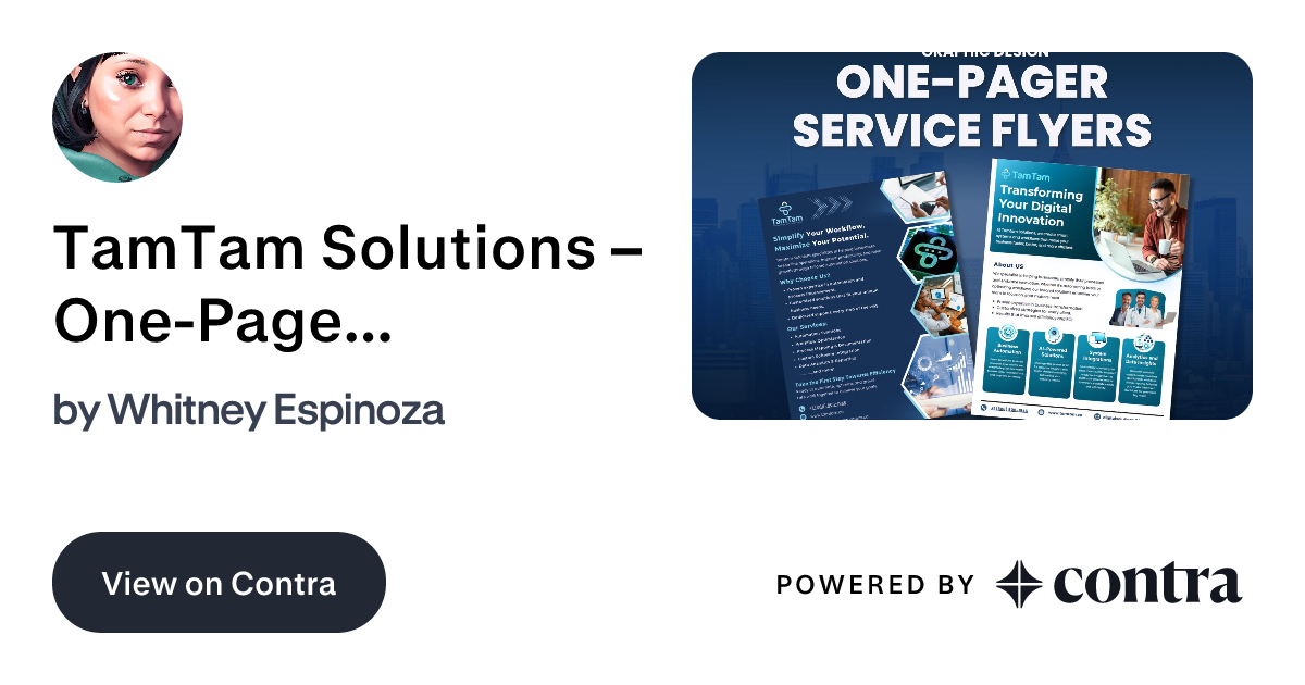 TamTam Solutions – One-Pager Service Flyers by Whitney Espinoza