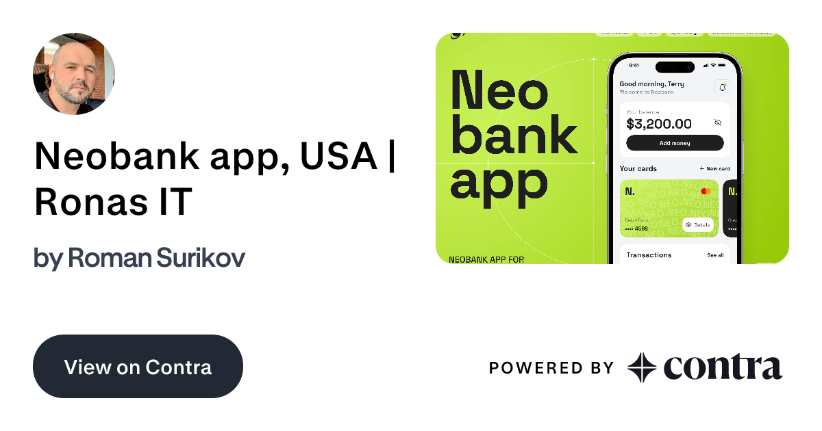 Neobank app, USA | Ronas IT by Roman Surikov