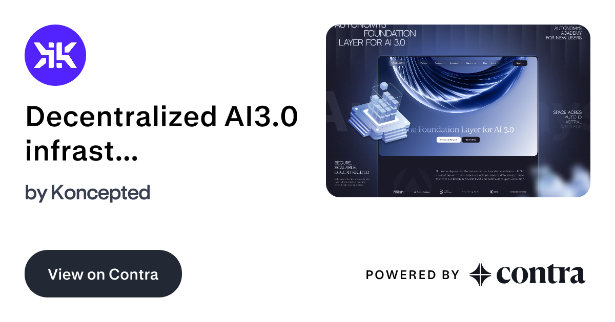 Decentralized AI3.0 infrastructure landing page by Koncepted