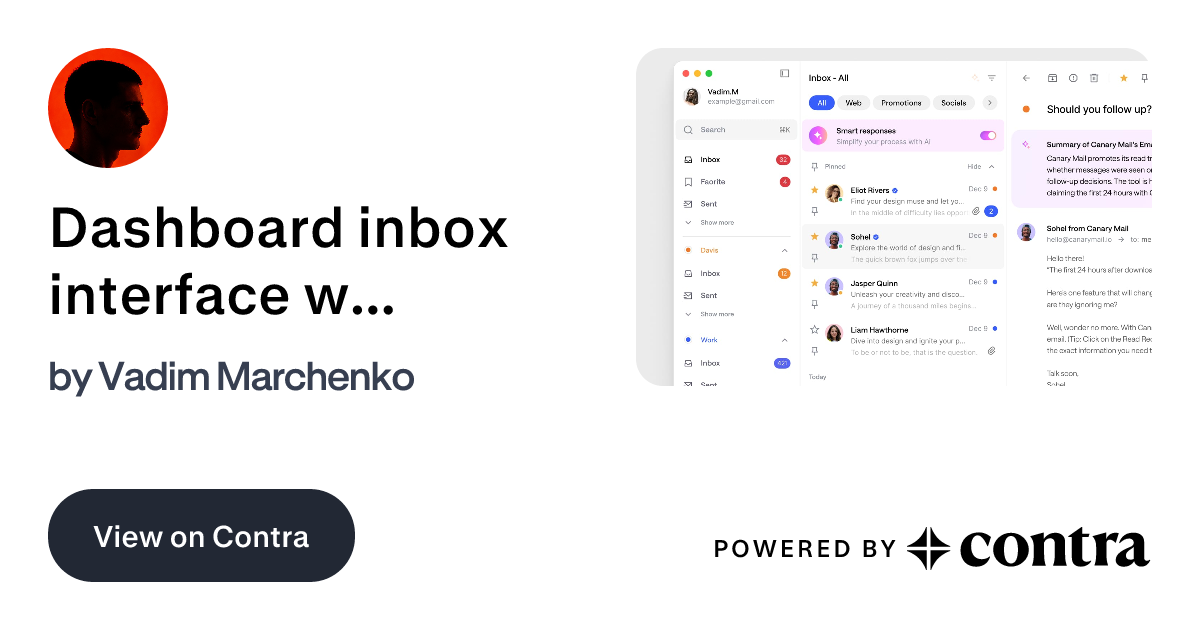 Dashboard inbox interface with Ai by Vadim Marchenko