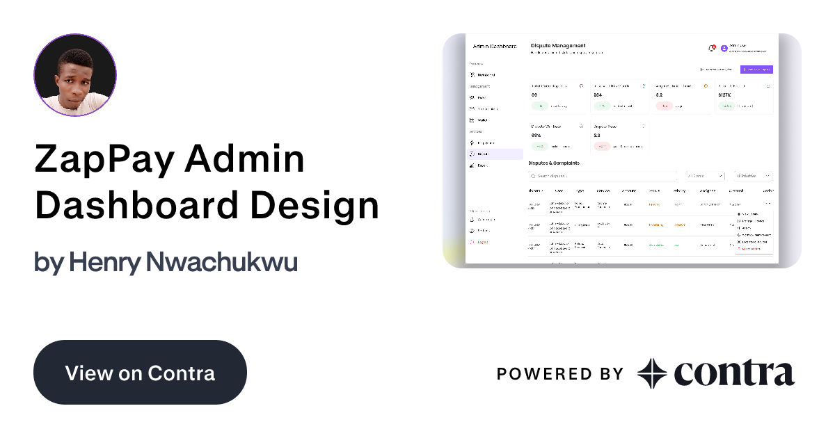 ZapPay Admin Dashboard Design by Henry Nwachukwu