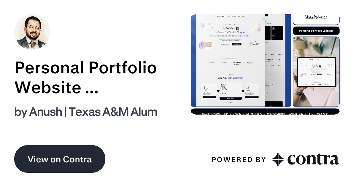 Personal Portfolio Website for a UI/UX Product Designer by Anush | Ex - Freshworks