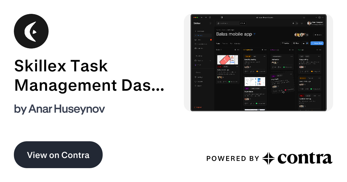 Skillex Task Management Dashboard Concept - dark mode by Anar Huseynov