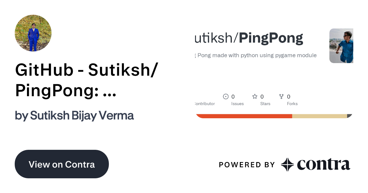 GitHub - Sutiksh/PingPong: Ping Pong made with python using pyg… by Sutiksh Bijay Verma