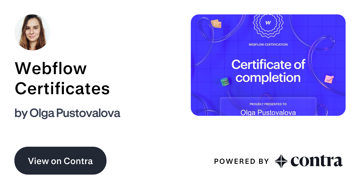 Webflow Certificates by Olga Pustovalova