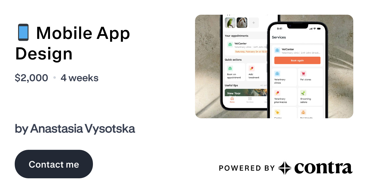 Mobile app design creation by Anastasiia Vysotska
