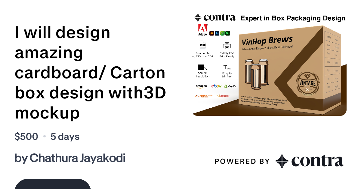 I will design amazing cardboard/ Carton box design with3D mockup by ...