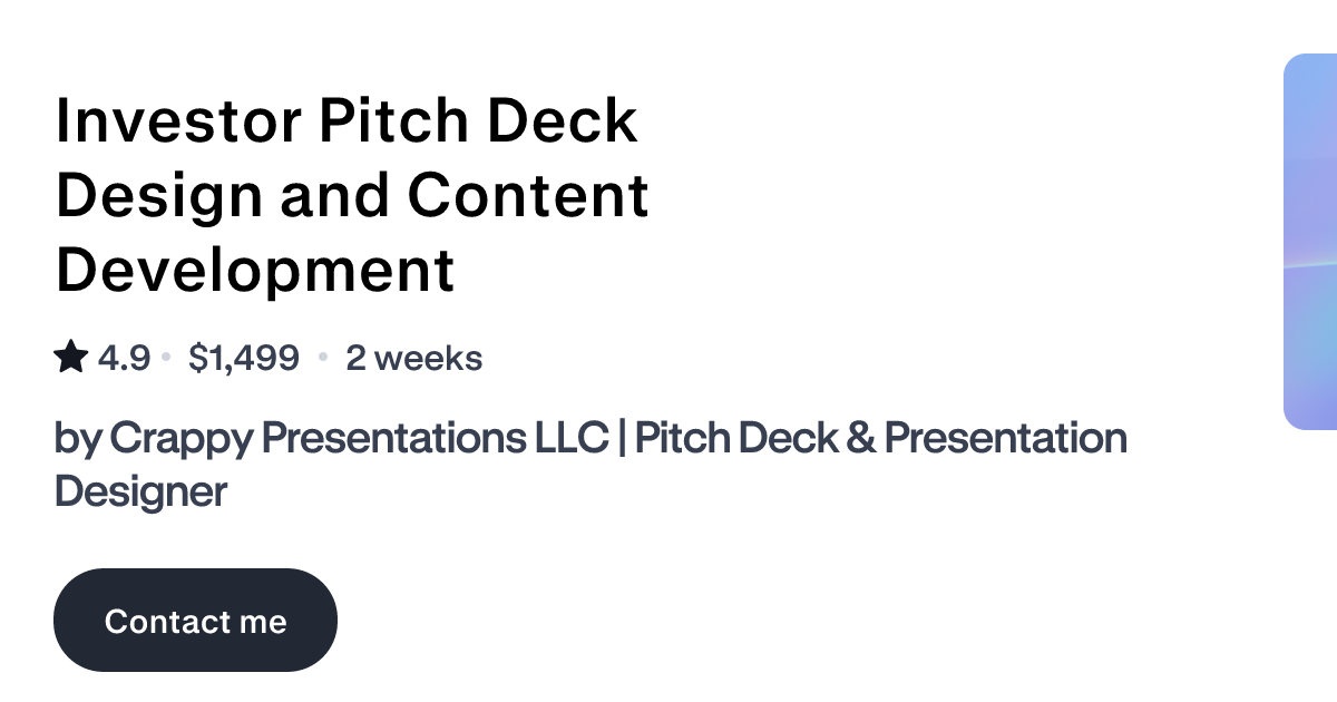 Investor Pitch Deck Design and Content Development by Crappy ...