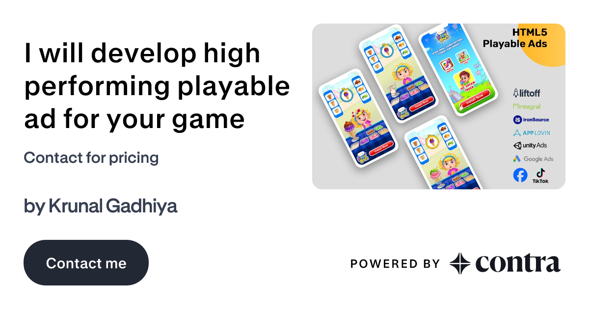 I will develop high performing playable ad for your game by Krunal Gadhiya