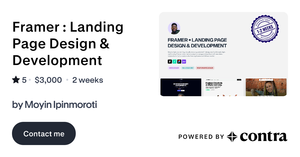 Framer : Landing Page Design & Development by Moyin Ipinmoroti