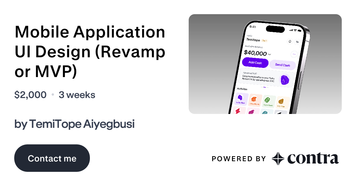 Mobile Application UI Design (Revamp or MVP) by TemiTope Aiyegbusi