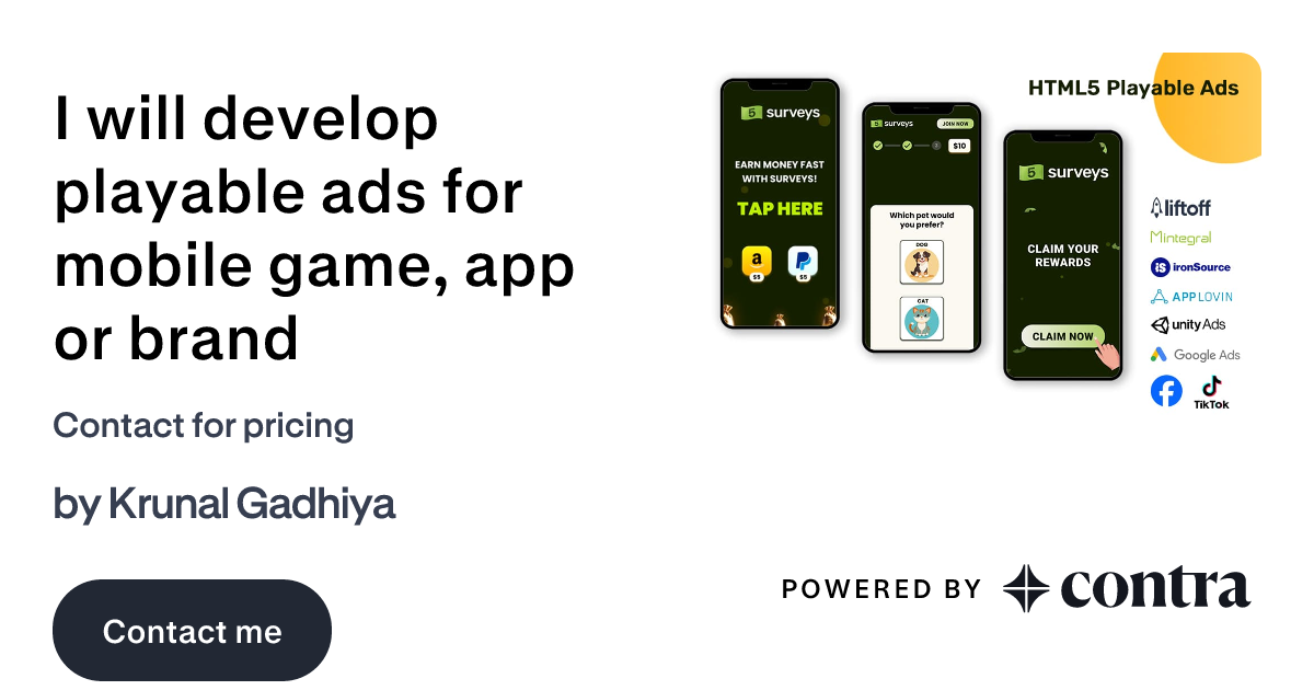 I will develop playable ads for mobile game, app or brand by Krunal Gadhiya