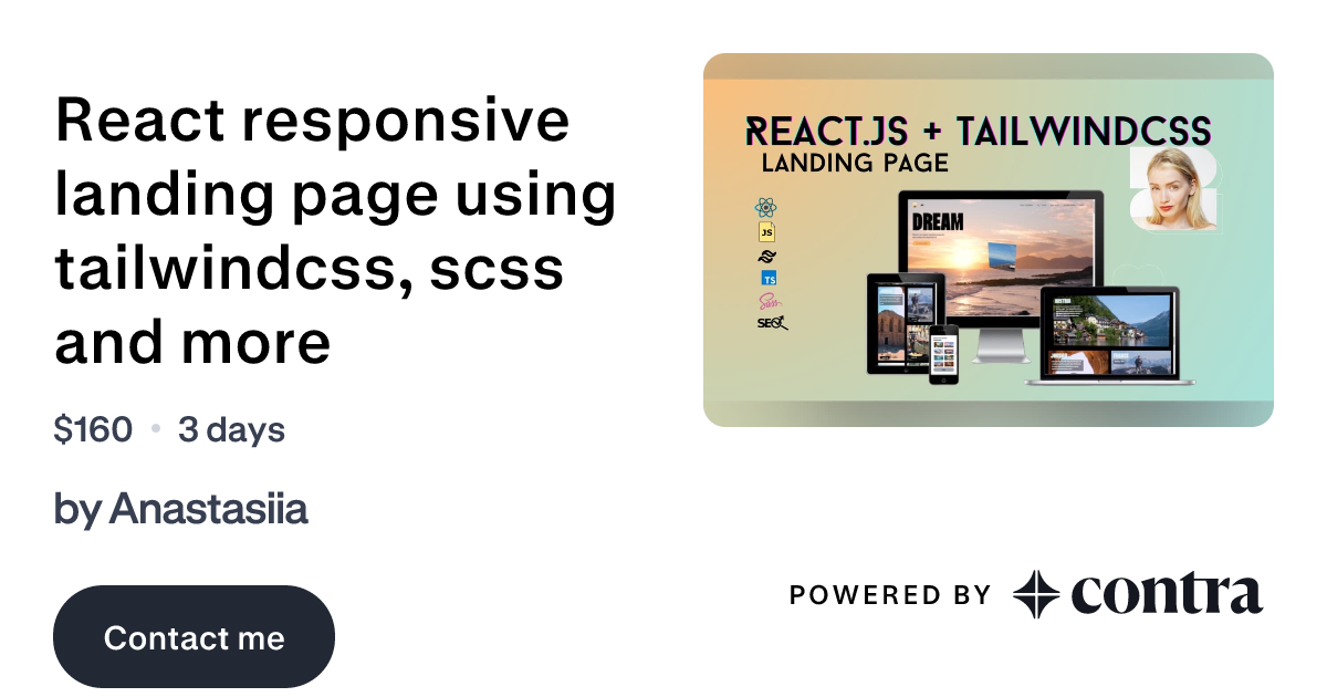 React Responsive Landing Page Using Tailwindcss Scss And More By