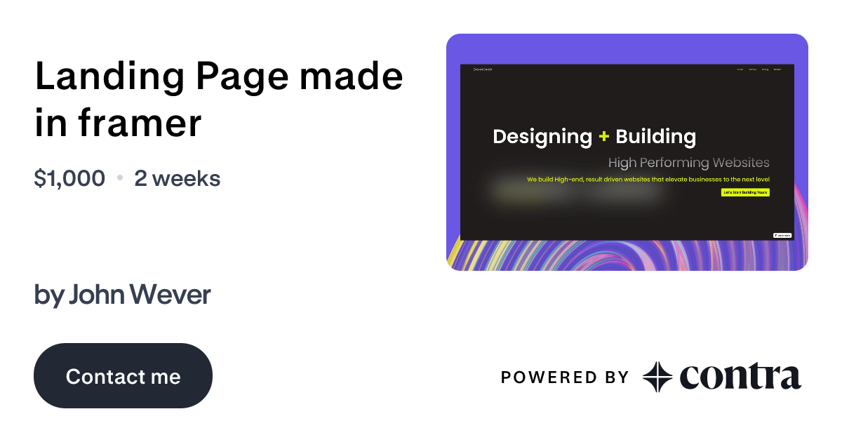 Landing Page made in framer by John Wever