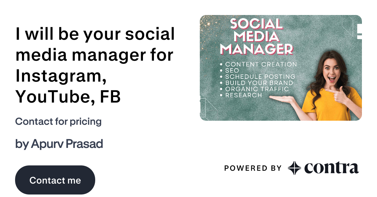 I will be your social media manager for Instagram, YouTube, FB by Apurv Prasad