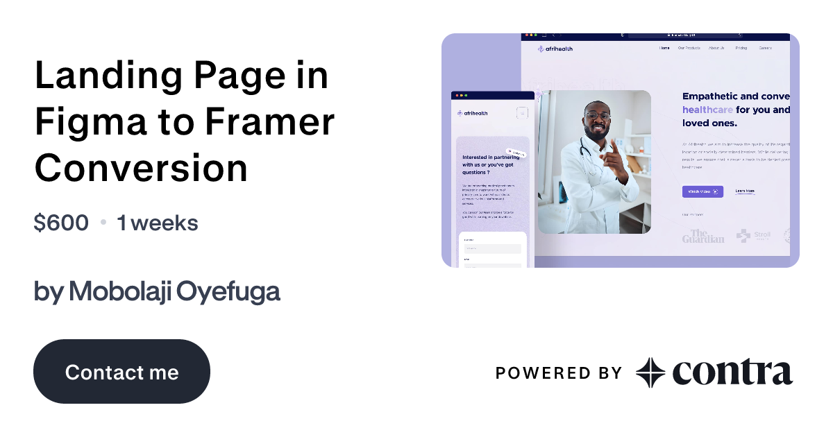 Landing Page in Figma to Framer Conversion by Mobolaji Oyefuga