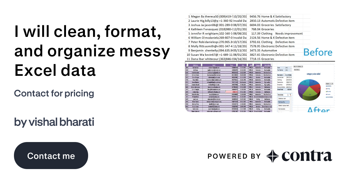 I will clean, format, and organize messy Excel data by vishal bharati