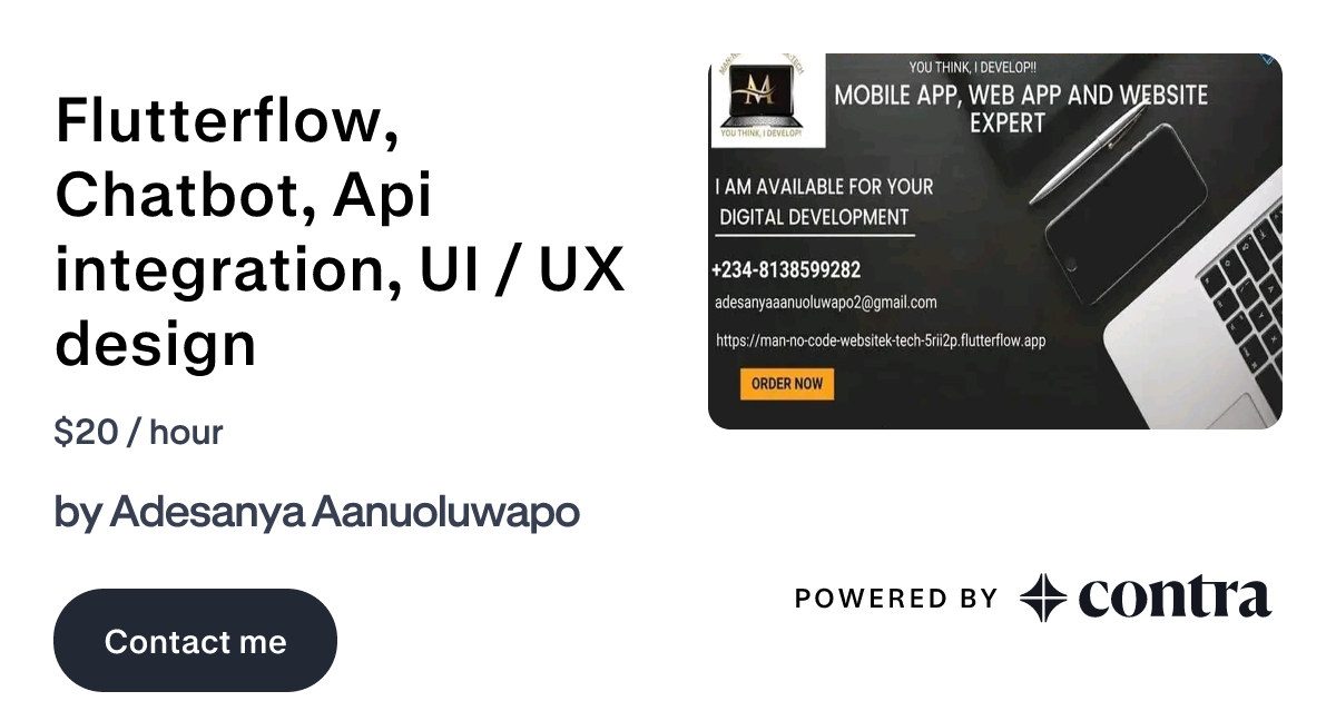 Flutterflow, Chatbot, Api integration, UI / UX design by Adesanya Aanuoluwapo