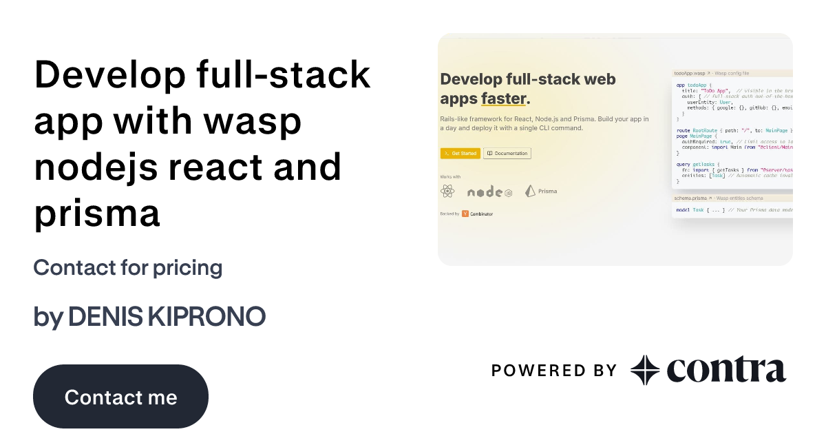 Develop full-stack app with wasp nodejs react and prisma by DENIS KIPRONO