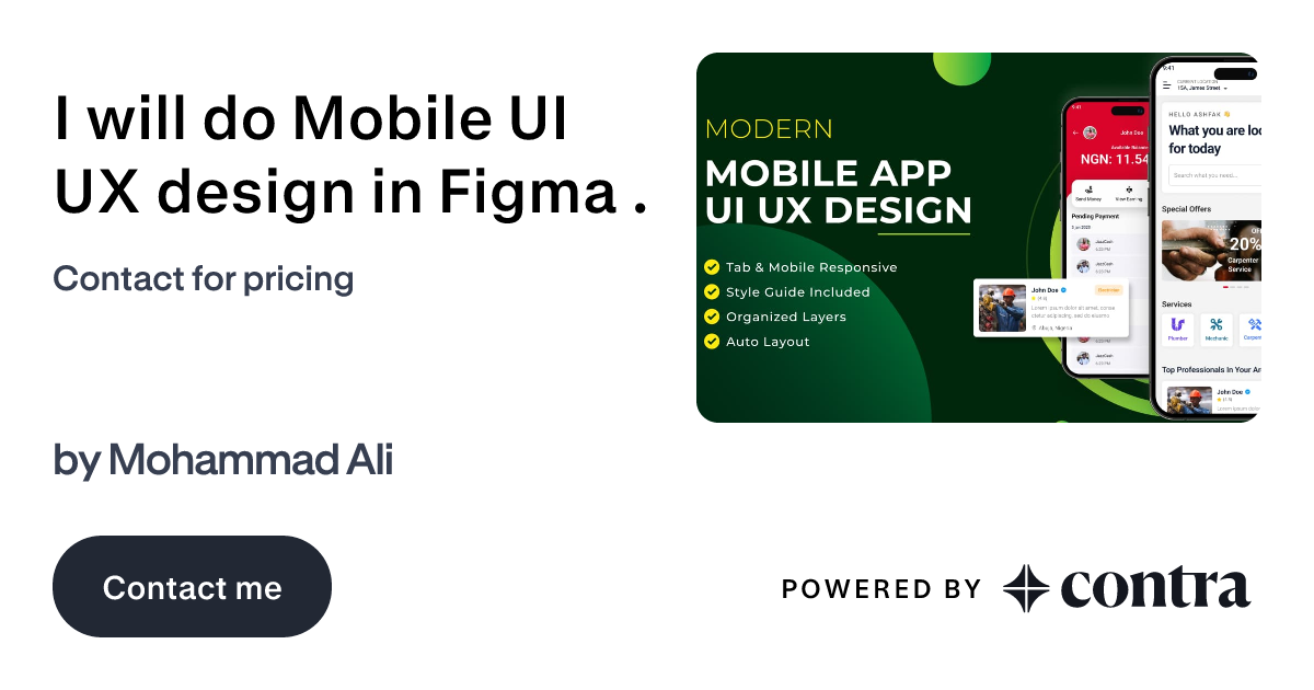 I will do Mobile UI UX design in Figma . by Mohammad Ali