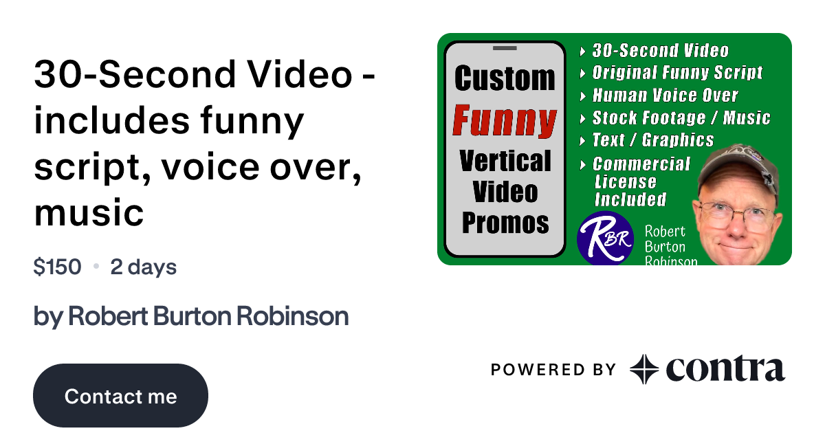 30-Second Video - includes funny script, voice over, music by Robert ...
