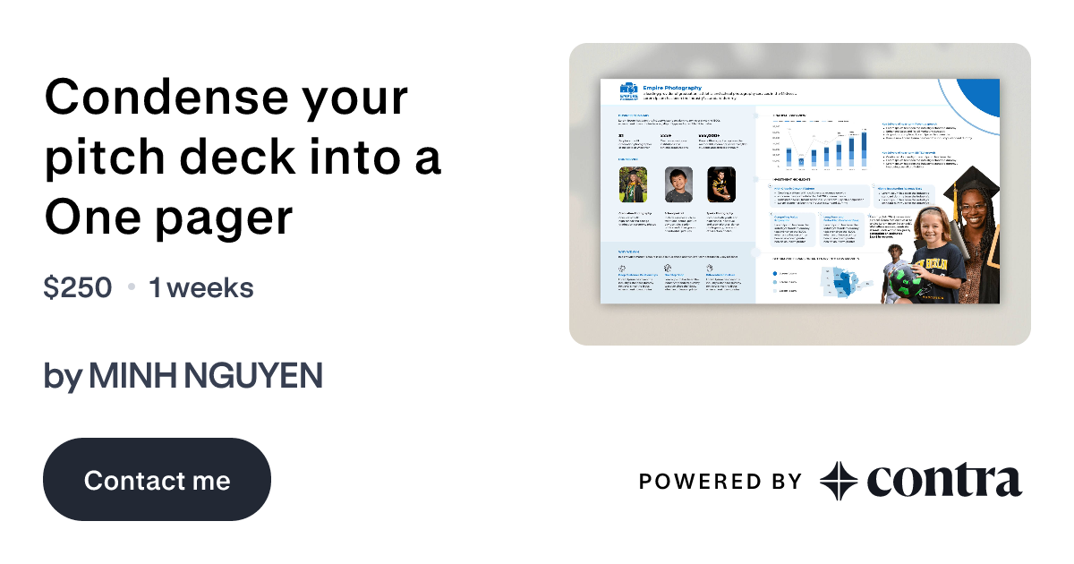 Condense your pitch deck into a One pager by MINH NGUYEN