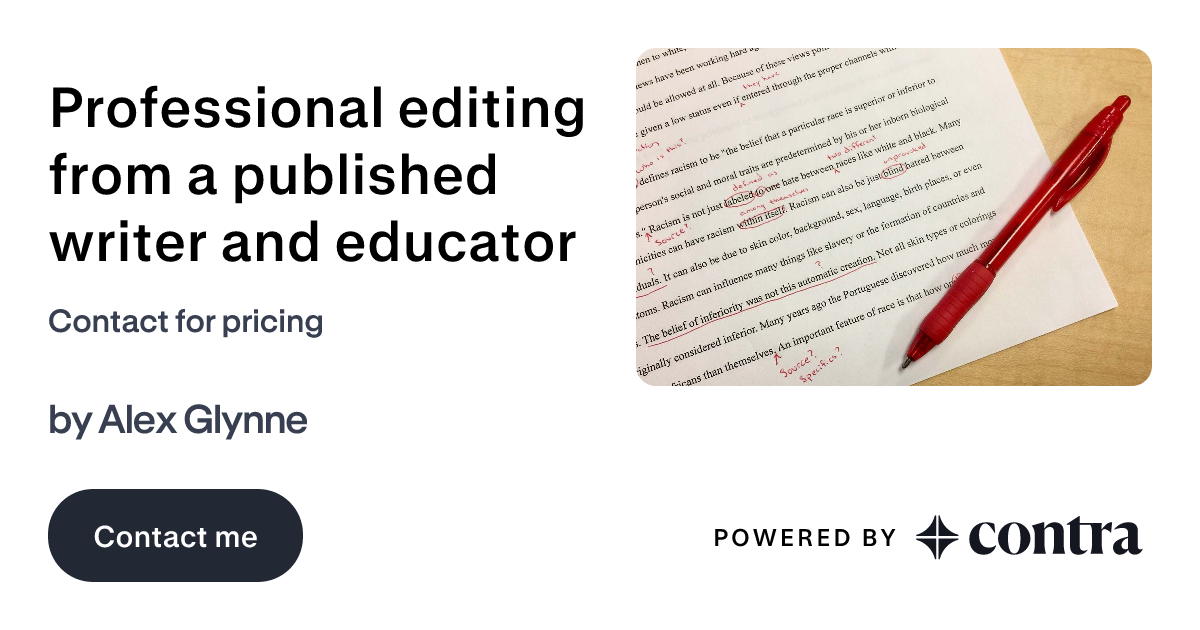Professional editing from a published writer and educator by Alex Glynne