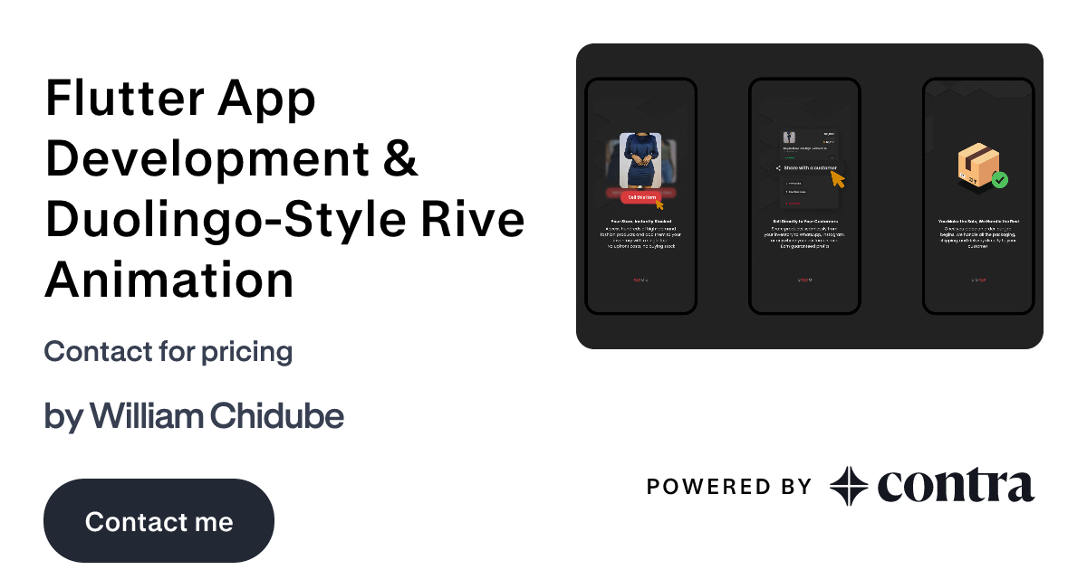Flutter App Development & Duolingo-Style Rive Animation by William Chidube