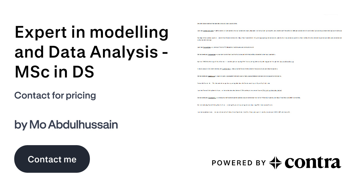 Expert in modelling and Data Analysis - MSc in DS by Mo Abdulhussain